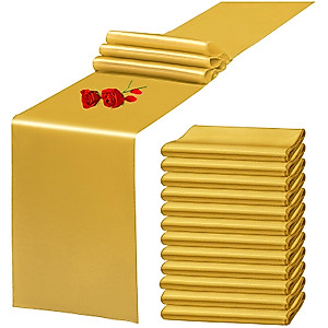 12 Pack Gold Satin Table Runner 12 x 108 Inch Long Premium Table Runners, for Wedding Party Events Decoration, Birthday Parties, Banquets Decorations, Graduations, Engagements