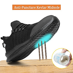Steel Toe Shoes for Men and Women Comfortable Lightweight Work Safety Shoes Puncture Proof Slip Resistant Indestructible Sneakers Construction Work Utility Shoes Black M6.5