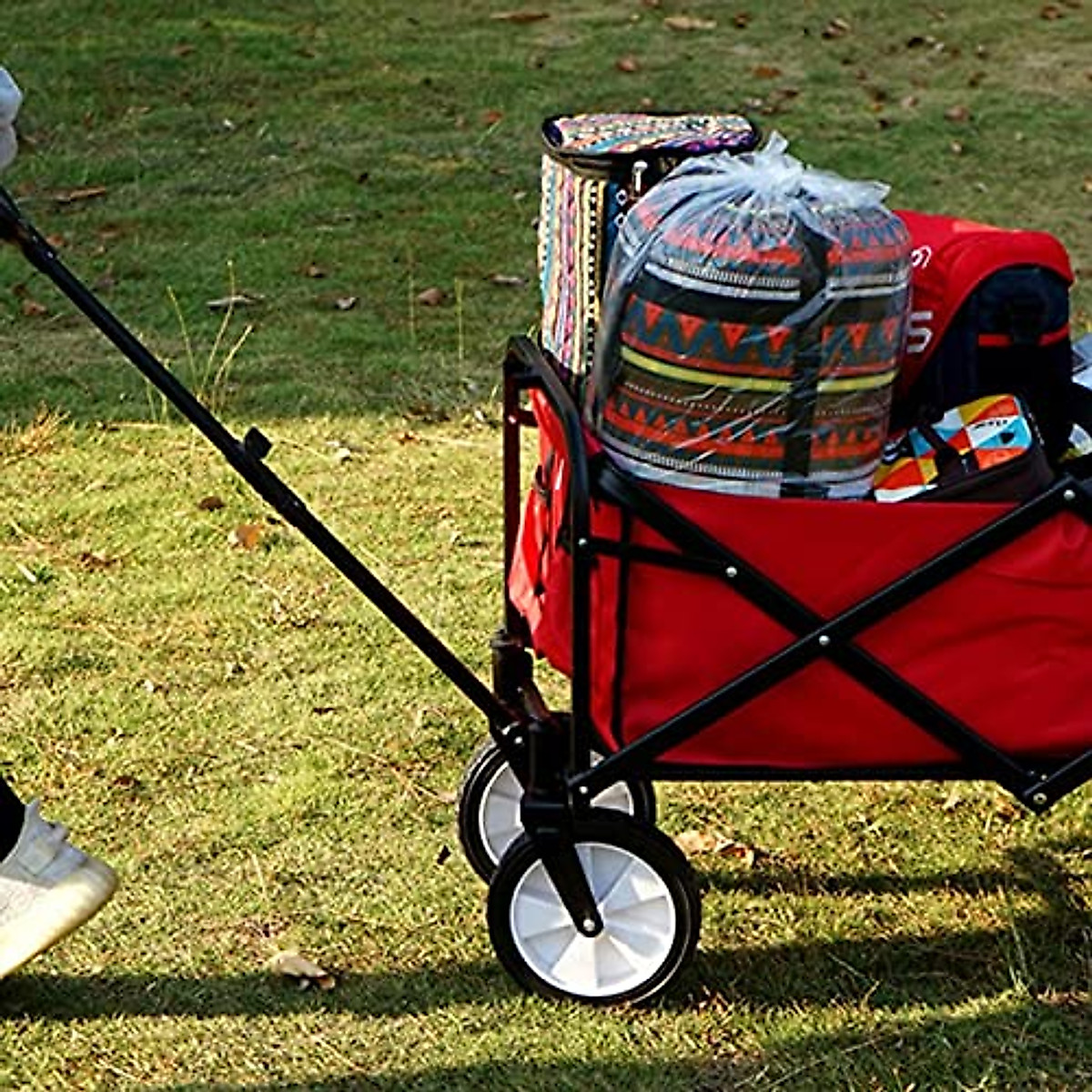 BHVXW Portable Utility Wagon Home Garden Wagon Cart with Storage Basket Folding Cart Camping Cart Outdoor Wagon 4 Wheels Beach Trolley (Color : White-Dinosaur Doodle4)