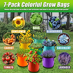 Sinimaka 5 Gallon Grow Bags, 7 Pack Colorful Fabric Plant Pots with Handles for Garden and Outdoor Planting