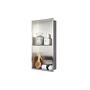 IKITRAEE Finished Shower Niche for Bathroom Storage,No Tile Needed,Recessed Wall Niche,Double Layer Storage,Made of Stainless Steel,24 in X12 in X4 in，Primary Color Brushed