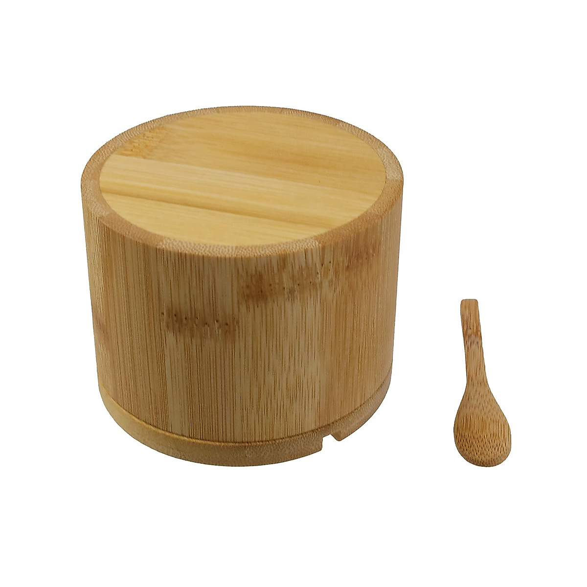 KUMGROT Wooden Salt Cellar Set Kitchen Salt Box with Mini Built-in Spoon and Magnetic Lid Round Salt Container Spices Storage Box for Spice Bath Salt Sugar Pepper