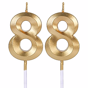 Gold 88th Birthday Candles for Cakes, Number 88 Candle Cake Topper for Party Anniversary Wedding Celebration Decoration