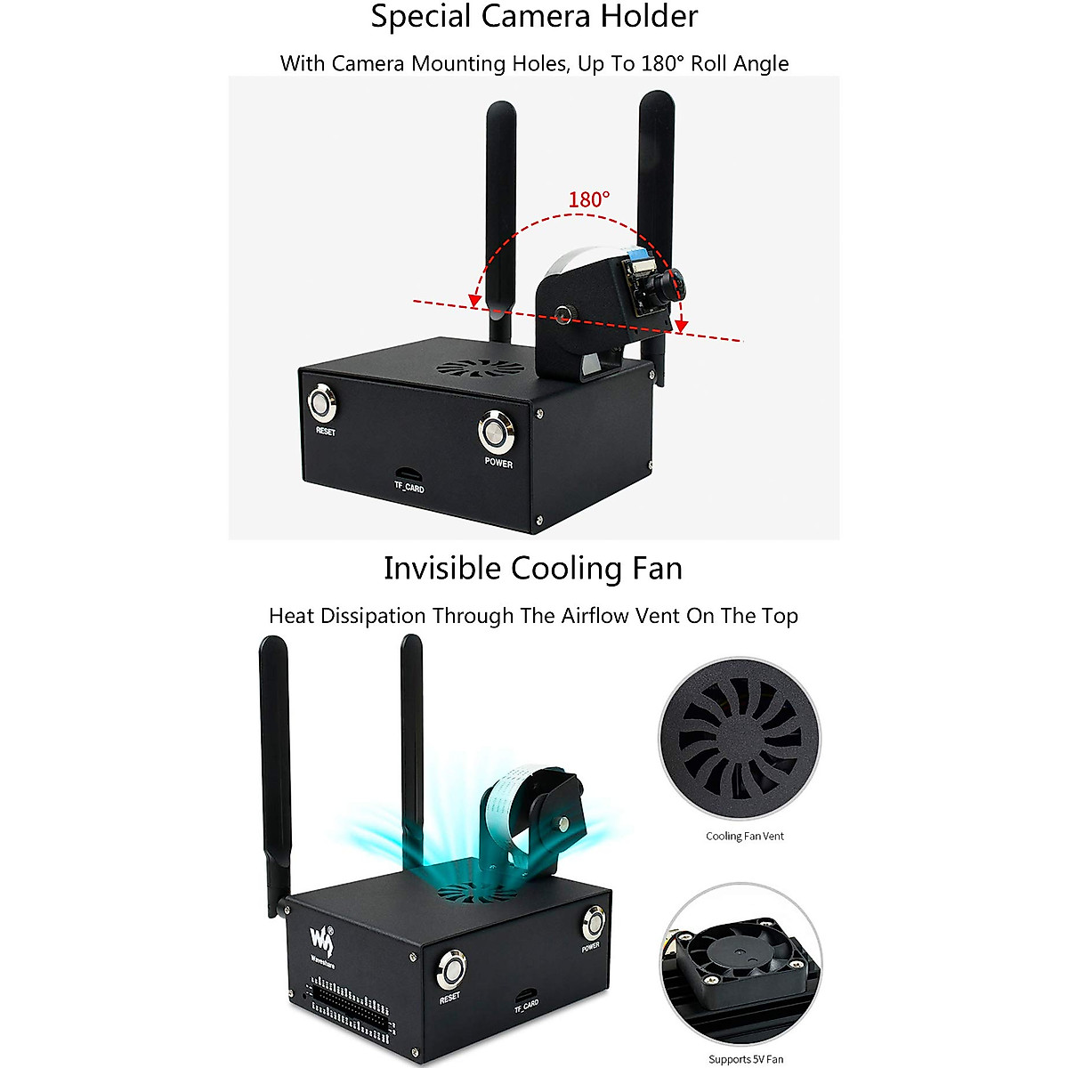 Bicool Jetson Nano Metal Case (E) /Enclosure for Jetson Nano 2GB Developer Kit with Reset and Power Buttons, Camera Holder, Compatible with Waveshare IMX219 Series Camera, Cooling Fan Fan-4010-5V