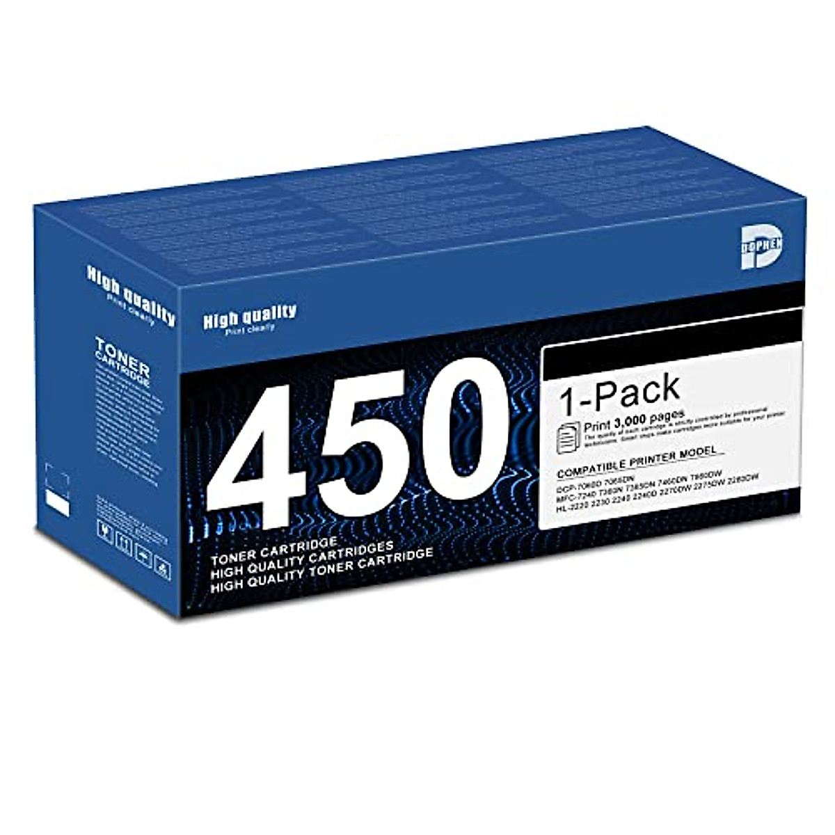 DOPHEN TN-450 TN450 Black Toner Cartridge High Yield 1-Pack Compatible TN450 Toner Replacement for Brother DCP-7060D 7065DN IntelliFax-2840 2940 HL-2240D 2270DW 2280DW MFC-7365DN 7860DW Printer