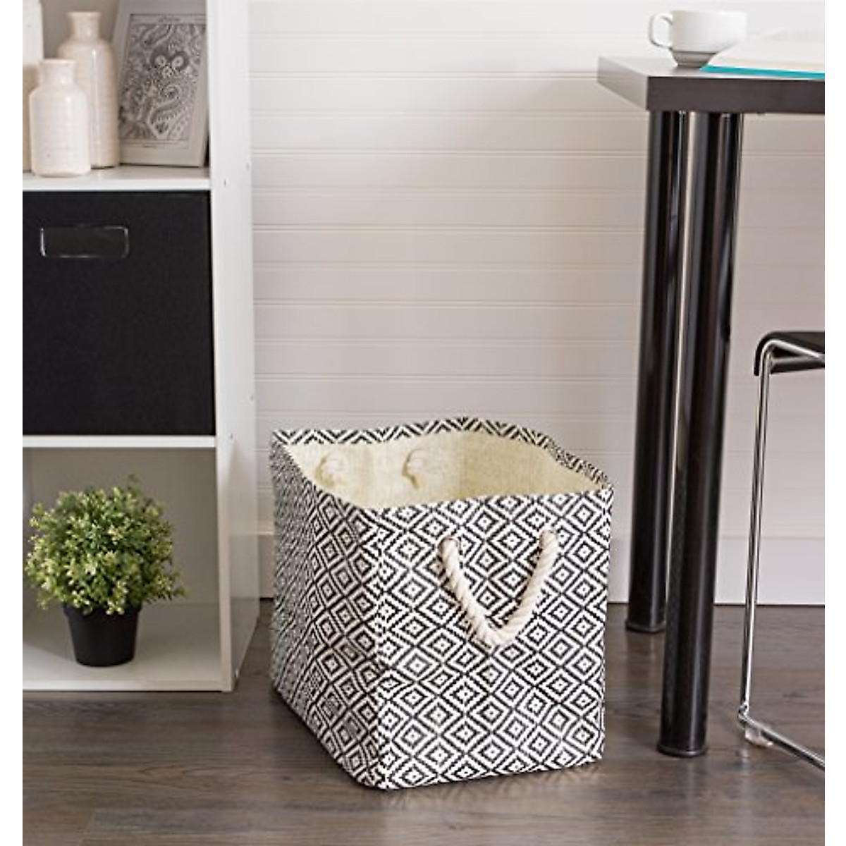 DII Woven Paper Storage Bin, Geo Diamond, Black, Medium Rectangle