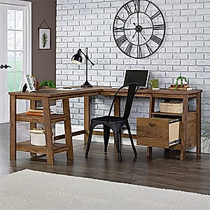 Sauder Trestle L-Shaped Trestle Desk in Vintage Oak, Vintage Oak Finish