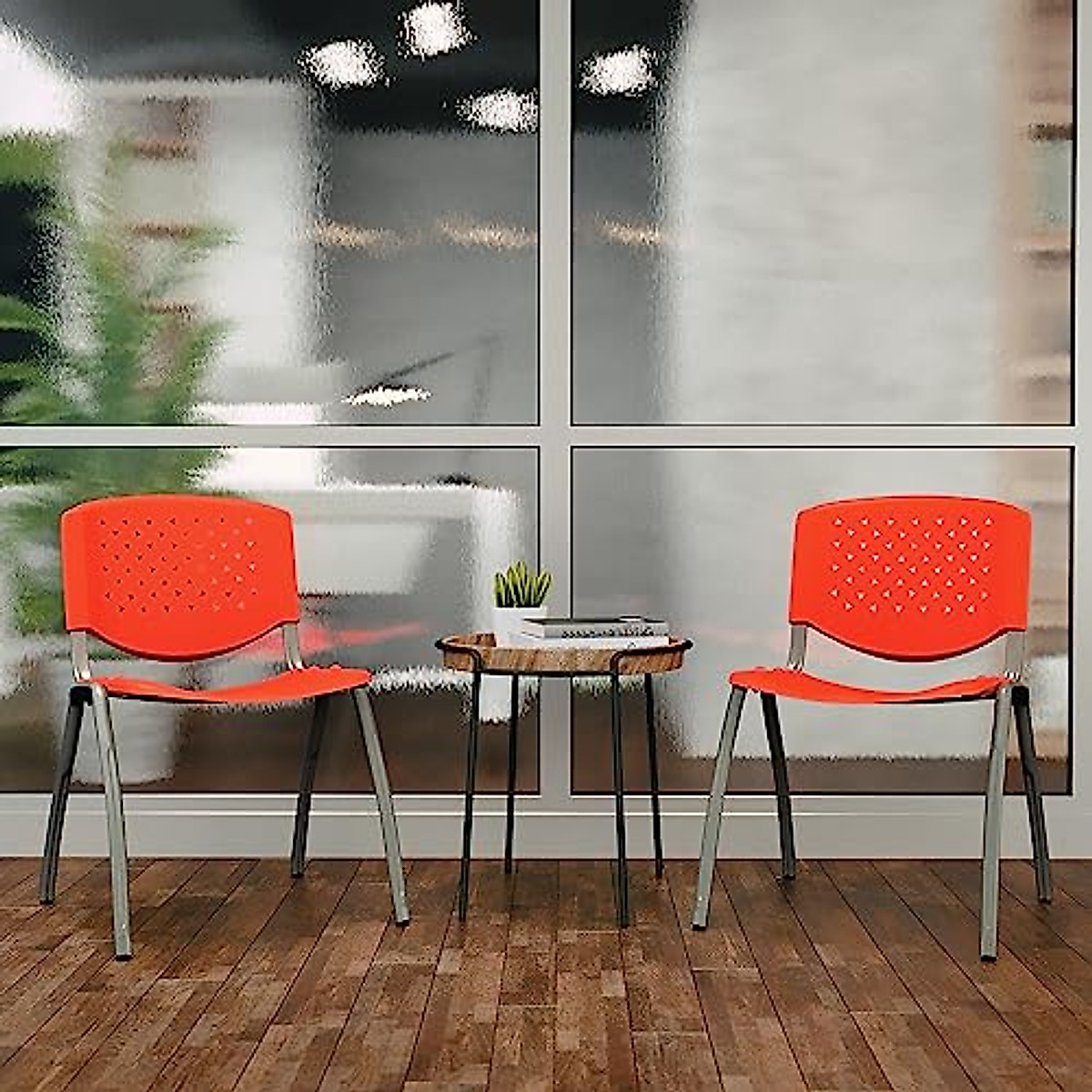 Flash Furniture HERCULES -5 Pack 880 lb. Capacity Orange Plastic Stack Chair | Comfortable Seating with Durable Design