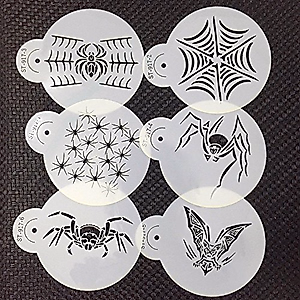 ART Kitchenware 6pcs Halloween Spiders Bats Cookie Stencil Set Cake Stenciling Fondant Cake Decorating Supplies Cookie Cake Decoration Mold Beige/Semi-Transparent ST-917S
