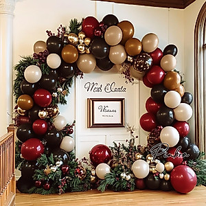 Fall Balloon Garland Double Stuffed Dark Brown Burgundy Red Balloons Nude Beige Tan Balloons Sand White Apricot Balloon Arch Kit For Birthday Western Cowboy Farm Halloween Autumn Party Decorations