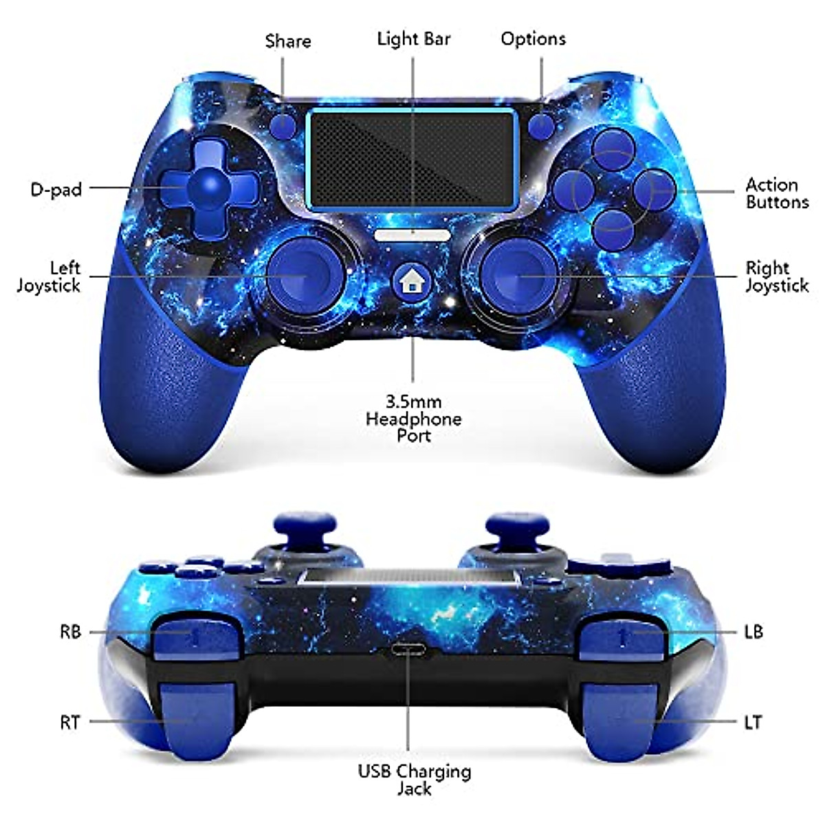 AceGamer Wireless Controller for PS4, Custom Design V2 Gamepad Joystick for PS4 with Non-Slip Grip of Both Sides and 3.5mm Audio Jack! (Blue-Universe)