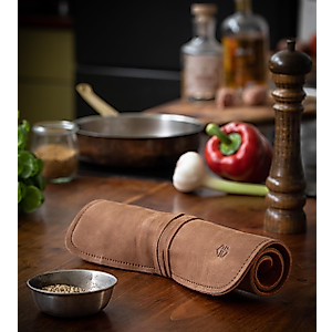 Angus Stoke Knife Roll Bag Genuine Leather – Chef`s knife bag 7 slots/for up to 11" knives – Leather Knife Case Steve (brown)