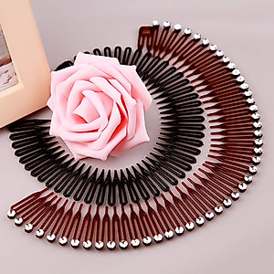 8Pcs Full Circle Spring Head Band Comb Plastic Flexible Hair Combs Headbands with Deep Teeth and Closure (4 Black + 4 Brown)