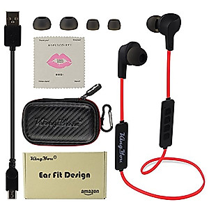 KingYou Bluetooth Earbuds Wireless Sports Headphones Super Comfort in Ear Magnetic Earphones with Built in Microphone Sweatproof for Gym Workout Running Jogging 8 Hours Play time (Red & Black)