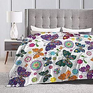 Carwayii Butterfly Blanket Soft Fleece Throw Blanket Durable Cozy Butterfly Sofa Blanket Warmth Noon Break Blanket Reversible Air Conditioning Blanket Warm Lap Blanket Gift for Women Men 50''X60''