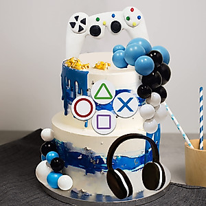 30 PCS Video Game Themes Cake Toppers Cake Decoration Headset Cake Decoration Ball Cake Decoration Game Controller Cake Decoration for Birthday Party (White)