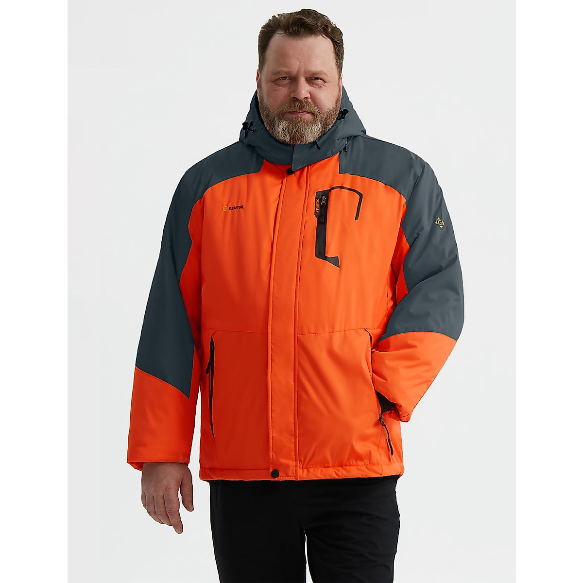 GEMYSE Men's Mountain Waterproof Ski Snow Jacket Winter Windproof Rain Jacket (Orange Grey,Large)