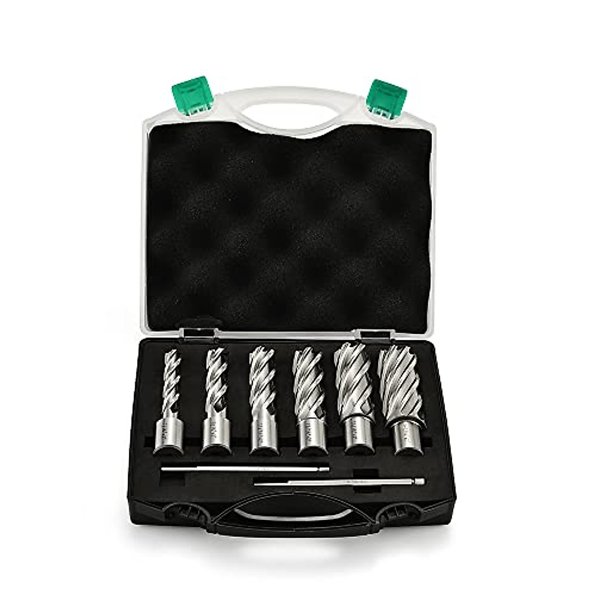 Annular Cutters Set 6pcs JESTUOUS 3/4 Inch Weldon Shank 2 Cutting Depth 7/16 to 1-1/16 Cutting Diameter HSS Slugger Bits for Magnetic Drill Press with 2 Pilot Pins