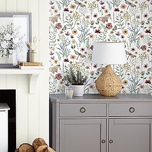 Orainege Floral Peel and Stick Wallpaper Boho Floral Contact Paper 15.7in x 118.1in Flower Wallpaper Self Adhesive Wallpaper for Bedroom Cabinets Decor Removable Wall Paper