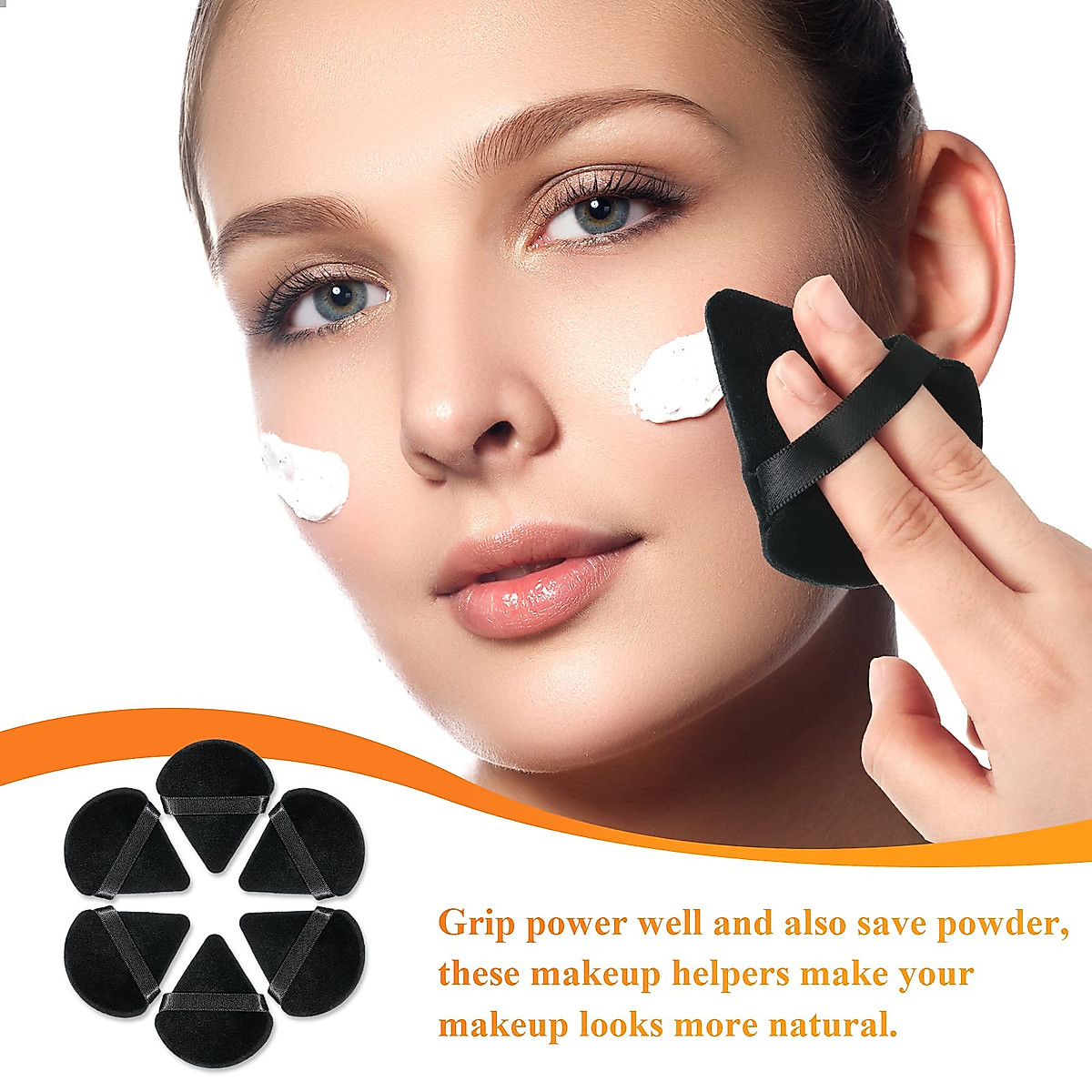 16 Pcs 2 Size Powder Puff Soft Triangle Makeup Puff Cosmetic Foundation Shape Velour Body Face Powder Puff with Strap Makeup Sponges Puff for Contouring Loose Powder Eye Corner (Black)