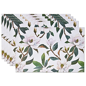 Disposable Floral Magnolia Blossom Paper Place Mats 50 Pack 11”x 17” Rectangle Spring White Flowers Coated Placemat Summer Flower Dinner Table Setting