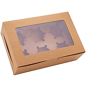 30-Set Cupcake Boxes with Inserts and Window Hold 6 Cupcakes, 9.4'' x 6.3'' x 3'', Brown Food Grade Kraft Cupcake Holder for Cookies, Muffins, Bakeries