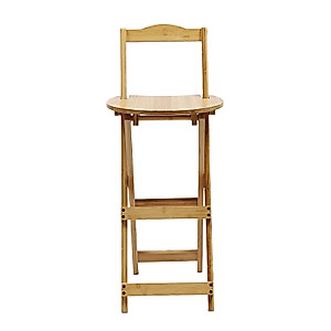 Leblett Bamboo Portable Folding Stool,Tall Chair,Foldable Bar Stool,X-Shaped Kitchen Stool Bar Height,High Stool Chair for Kitchen Counter,with Ergonomic Backrest,Max Load Capacity 100Kg/220.46Lbs