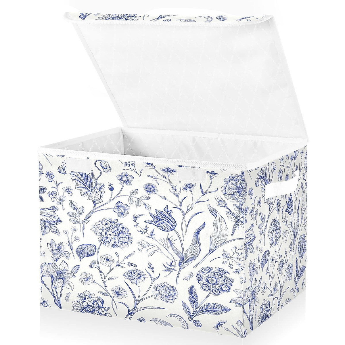 WELLDAY Toile Pattern Storage Baskets Foldable Cube Storage Bin with Lids and Handle, 16.5x12.6x11.8 In Storage Boxes for Toys, Shelves, Closet, Bedroom, Nursery