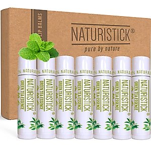7-Pack Green Tea Lip Balm Gift Set by Naturistick. 100% Natural Ingredients. Best Beeswax Chapstick for Dry, Chapped Lips. Made in USA