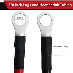 LotFancy 6 AWG Wire, 6 Guage 20inch Red + 20inch Black Tinned Copper Battery Cables with 3/8" Lugs for Automotive Marine Solar ATV RV Mower Motorcycle