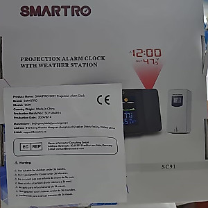 SMARTRO SC91 Projection Alarm Clock for Bedrooms with Weather Station, Wireless Indoor Outdoor Thermometer, Temperature Humidity Monitor Gauge Hygrometer