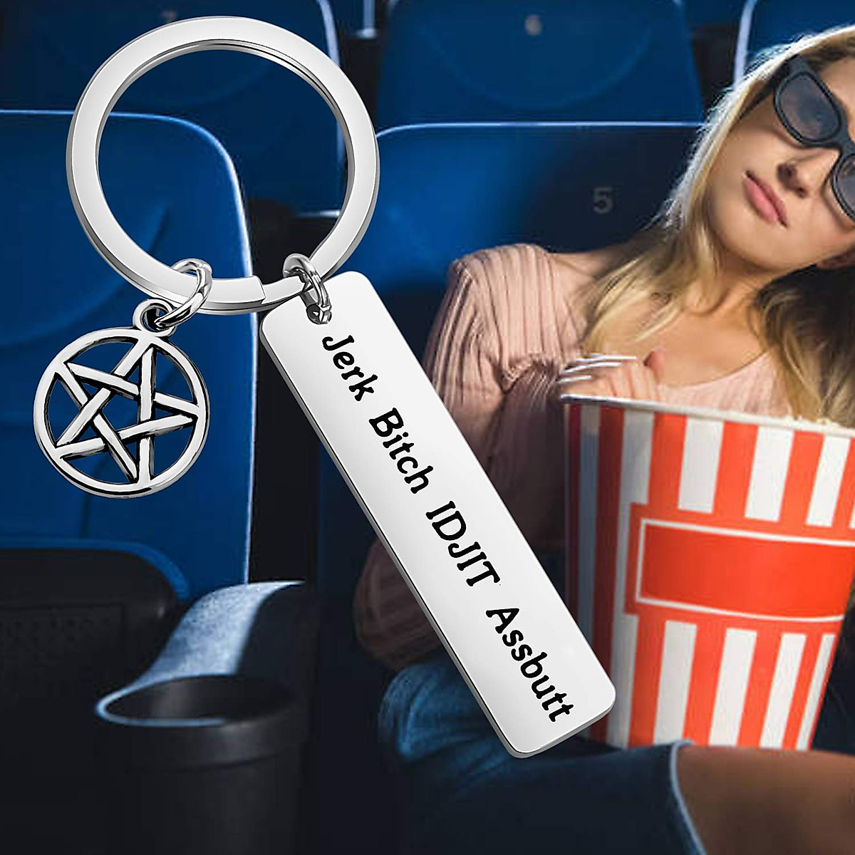 FEELMEM Funny Gift Jerk Bitch Idjit Assbutt Keychain Coworker Gift Inspired Jewelry TV Series Fan Gift (Jerk)