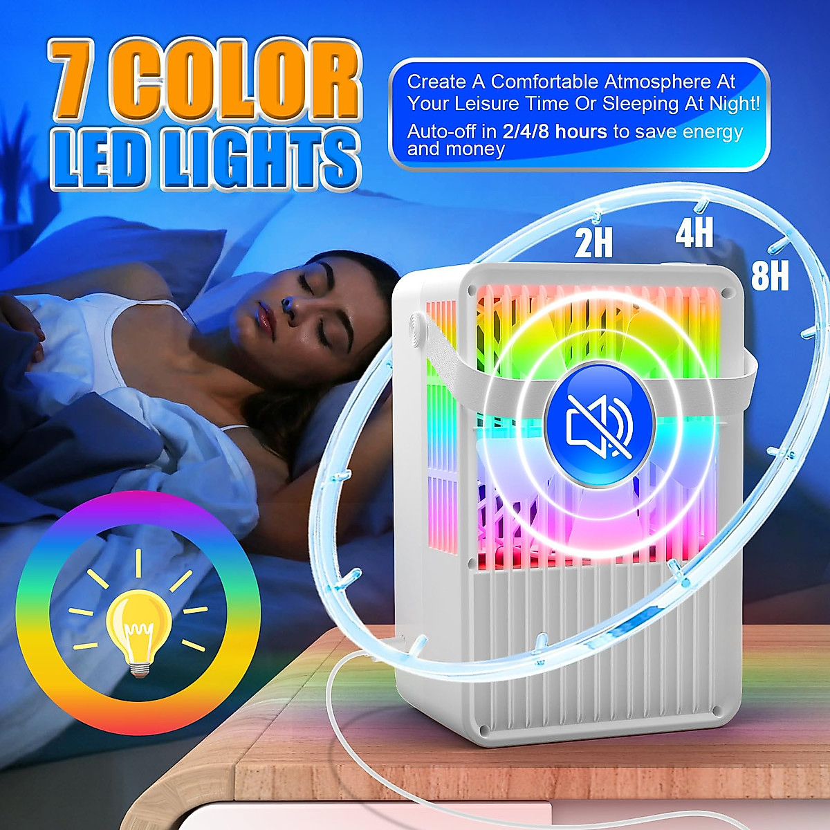 Portable Air Conditioner, 4 in 1 Evaporative Air Cooler with 600ml Water Tank, 1-8 H Timing Touch Screen Portable Air Cooler, Personal Desktop Cooling Fan for Car Home Camping Room