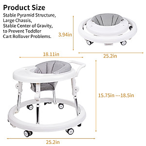 Baby Walker, Foldable 9-Gear Height Adjustable Baby Walker with Wheels, Infant Toddler Walker with Foot Pads, Anti-Fall Baby Walkers and Activity Center Bouncer Combo for Boys and Girls 6-24 Months…