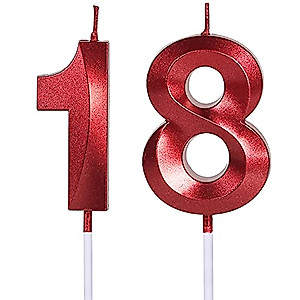 Red 18th & 81st Birthday Candles for Cakes, Number 18 81 Glitter Candle Cake Topper for Party Anniversary Wedding Celebration Decoration