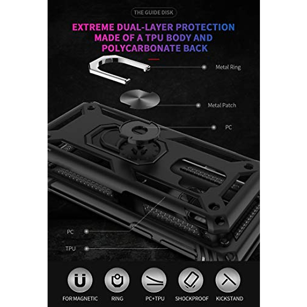 Androgate for Samsung Galaxy S9 Case with HD Screen Protectors, Military-Grade Metal Ring Holder Kickstand 15ft Drop Tested Shockproof Cover Case for Samsung Galaxy S9 (2018), Black