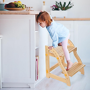 Wooden Step Stool for Kids, Kitchen Toddler Step Stool for Bathroom Sink and Toilet Stool for Kids Potty Training Anti-Slip Sturdy Height Lift Stool (Natural)