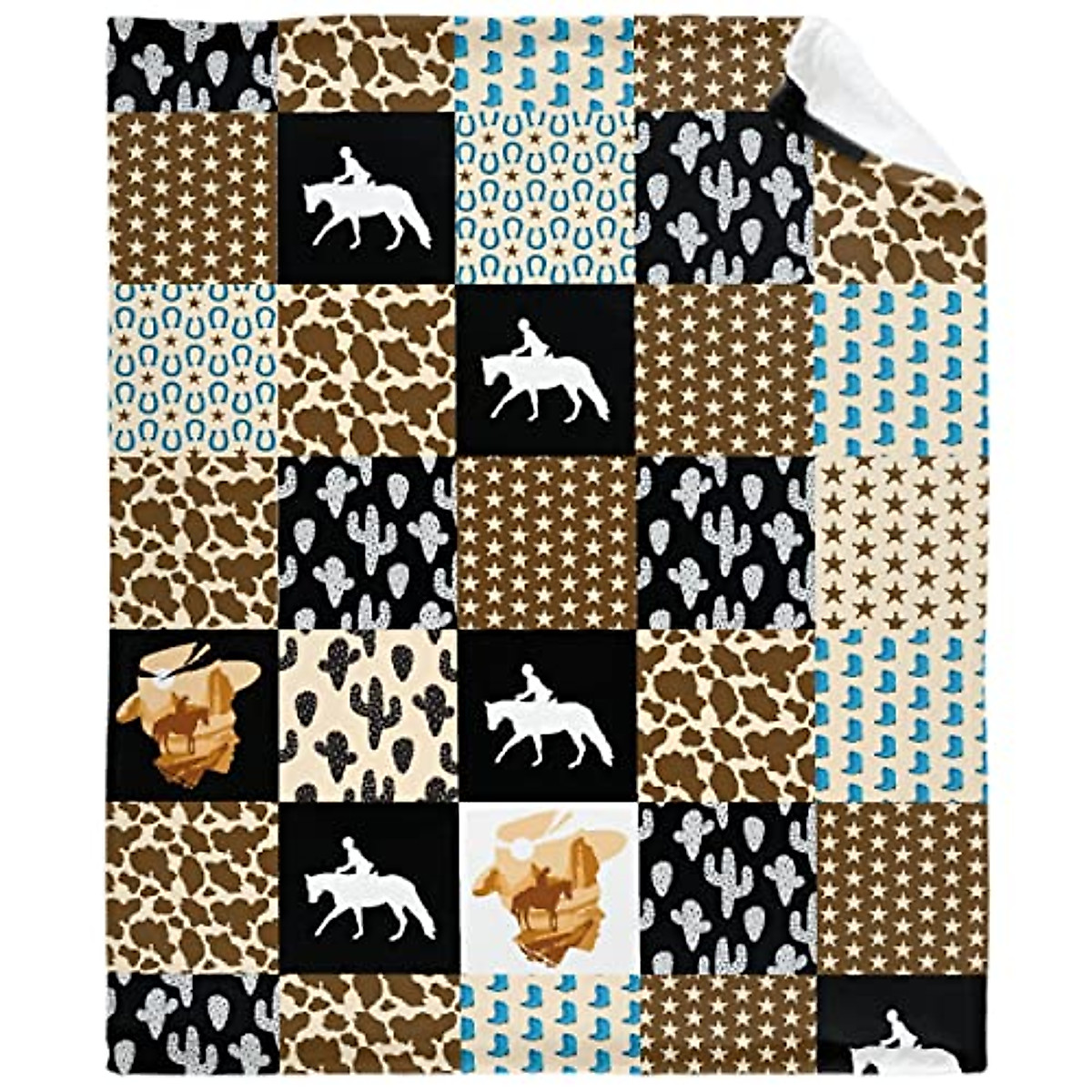 Retro Horse Baby Blanket Wild West Gifts for Boys Girls, Animal Western Decor Plush Soft Lightweight Flannel Fleece Wild West Swaddle Blanket for Newborn Horses Aztec Cow Receiving Blanket Crib
