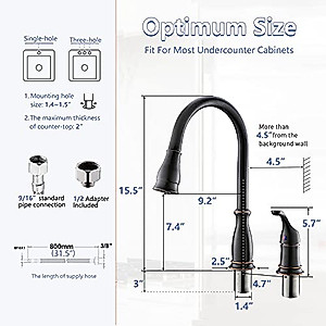 APPASO 3 Hole Kitchen Faucet with Pull Down Sprayer Oil Rubbed Bronze, 2-Hole Pull Out Kitchen Sink Faucet with Side Single Handle and Soap Dispenser, 211ORB