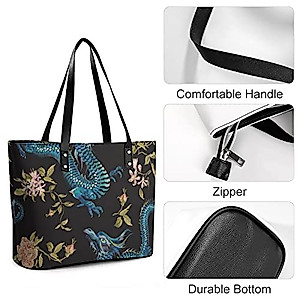 Womens Handbag Dragons And Roses Leather Tote Bag Top Handle Satchel Bags For Lady