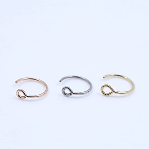 FANSING Faux Nose Ring 8mm Septum Ring 20g Fake Nose Rings Hoop 20 Gauge Rose Gold Nose Ring Faux Lip Ring 3PCS Mixed Colors