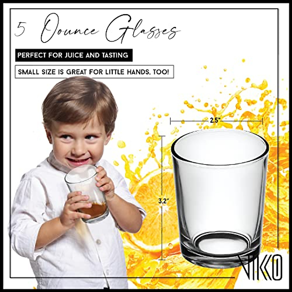 Vikko 5 Ounce Small Juice Glasses, Heavy Base Glassware, Mini Cups for Drinking Orange Juice, Water, Kids Glass Drinking Glasses for Tasting, 5 oz Juice Glass, Set of 6 Clear Glass Tumblers