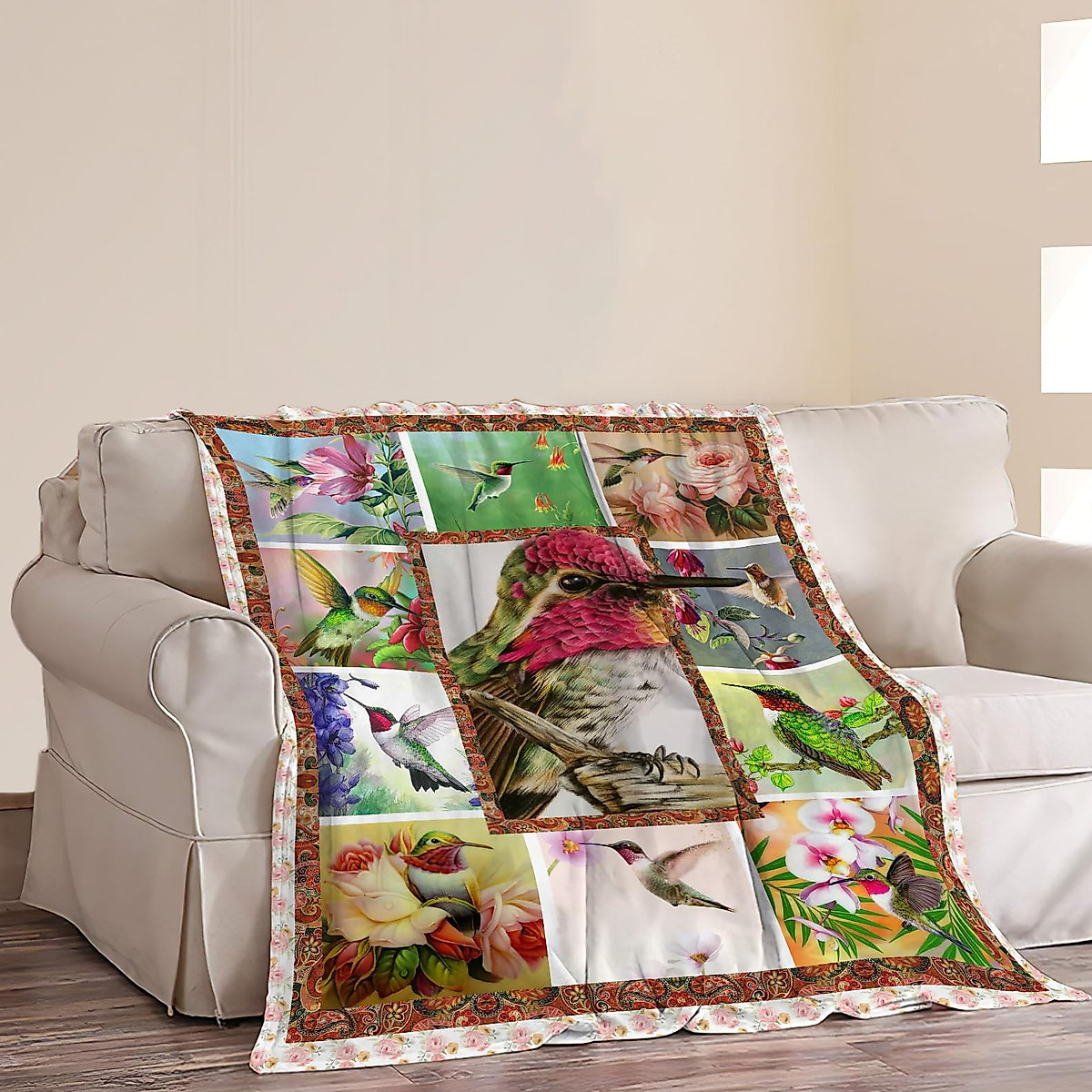 Hummingbird Blanket Soft Cozy Cute Spring Birds Fleece Plush Decor Throw Blanket All Season Ultra Warm Lightweight Fuzzy Hummingbird Blanket Gifts for Girls Women Boys Men Kids Bed 40"X50"