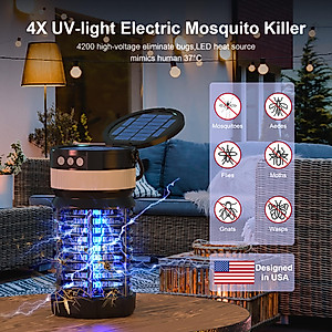 Solar Bug Zapper Outdoor, Mosquito Zapper, Electric Fly Zapper, Cordless & Rechargeable Mosquito Killer, Waterproof Fly Traps for Home Garden Patio Backyard Camping (1,Black)