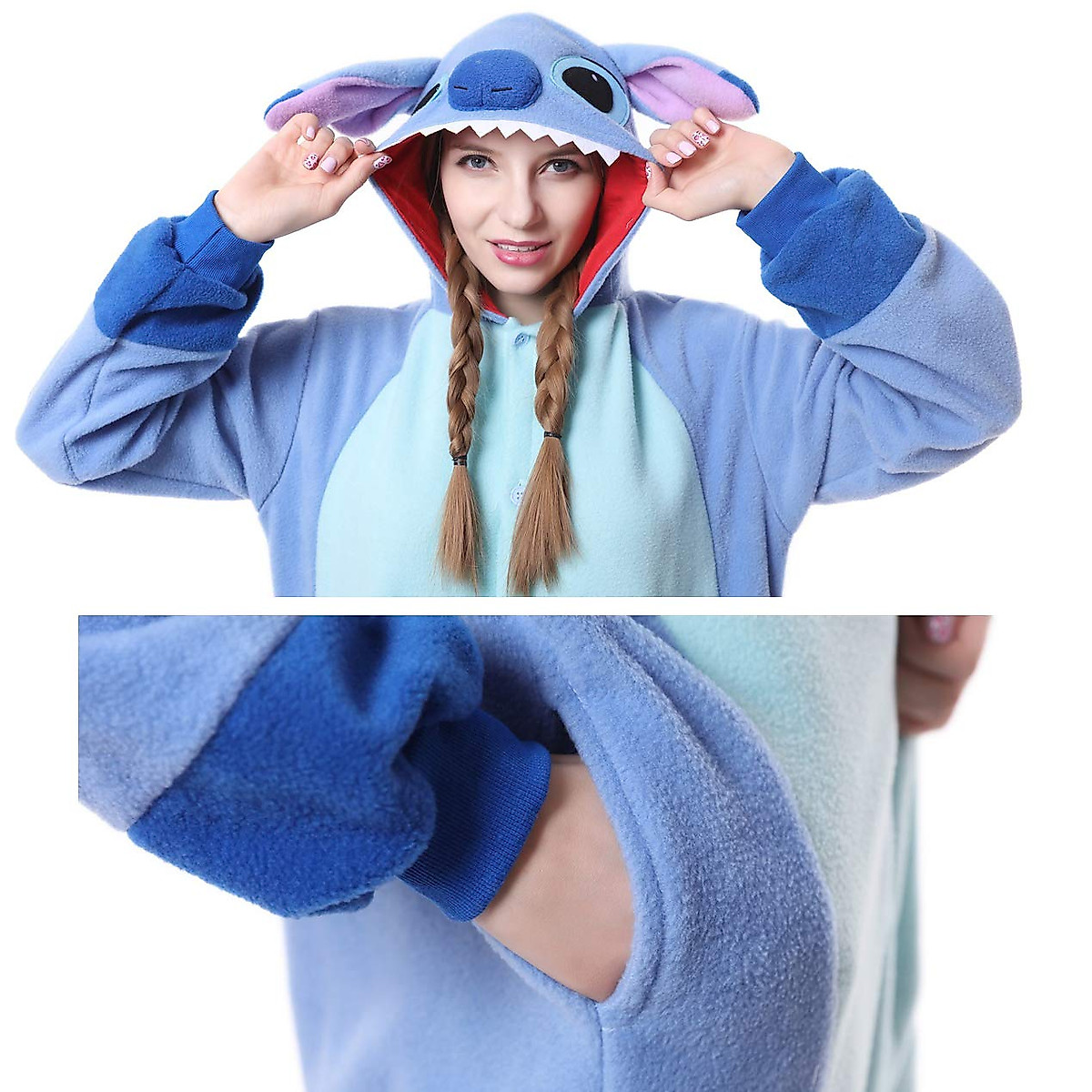 SIYUE Unisex Adult Onesie Costume Snug Fit One Piece Pajamas Christmas Sleepwear Halloween Jumpsuit Women Men Cosplay Animal Blue L