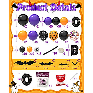 Oomloid 126 Pcs Halloween Balloon Garland Arch Kit, Halloween Party Decorations Include Spider Web, Bats, Purple Orange and Black Balloons for Halloween Birthday Party Supplies Decor