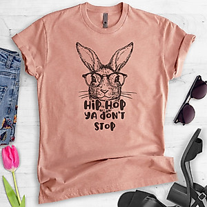 Hip Hop Ya Don't Stop Rabbit Shirt, Unisex Women's Men's Shirt, Easter Shirt, Easter Bunny Tee, Hipster T, Heather Sunset, Small