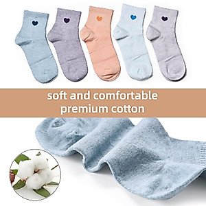 Corlap Women's Cotton Crew Athletic Running Socks - Ankle High, Fun Cute Novelty Heart Design (5-Pairs Gift Box)
