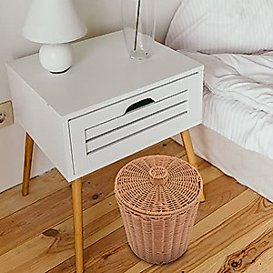 GANAZONO Wicker Garbage Bin 2pcs Wicker Trash Can with Lid Bathroom Rattan Step Trash Can for Kitchen Home Silent Closure Garbage Can Removable Liner Bucket Wastebasket Woven Trash Bin