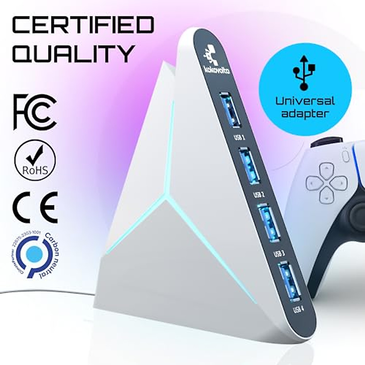 USB Hub 3.0 High-Speed type С - USB Splitter for Laptop, MacBook, Xbox, Flash Drive, HDD, Printer, Camera, Keyboard, Multi USB Port Extender, Fast Charging, Fast Data Transfer Long Cord Compact Design